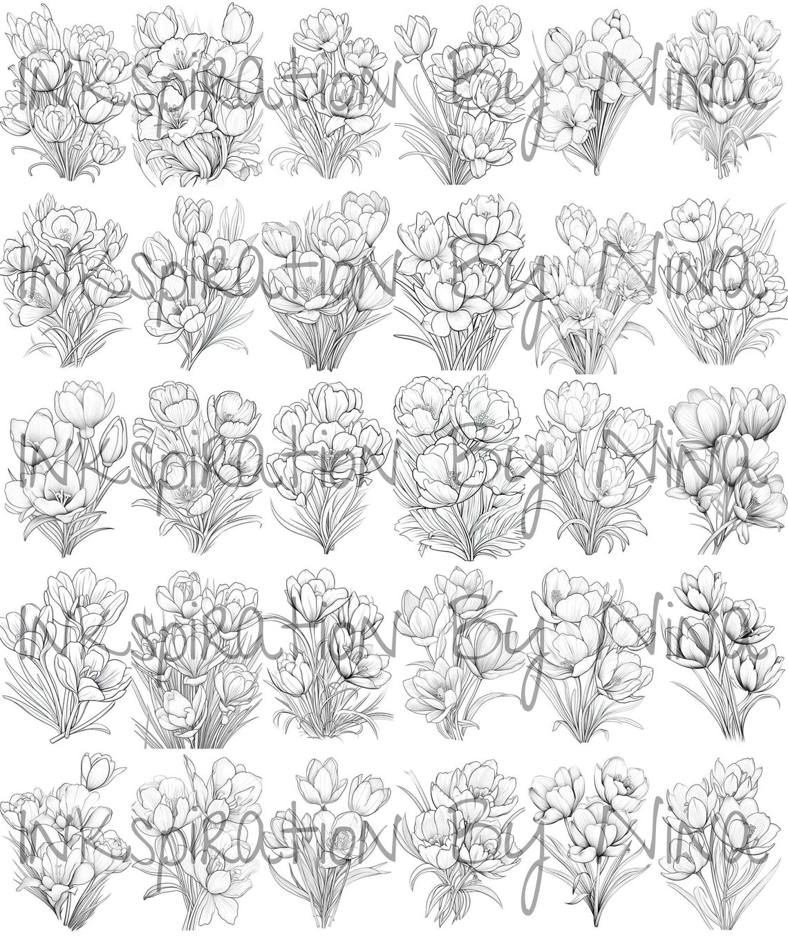 Crocus Flower Coloring Book, 30 Detailed Floral Greyscale Adult & Kids ...
