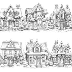 Small Christmas House Coloring Book, 24 Greyscale Adult & Kids Winter ...