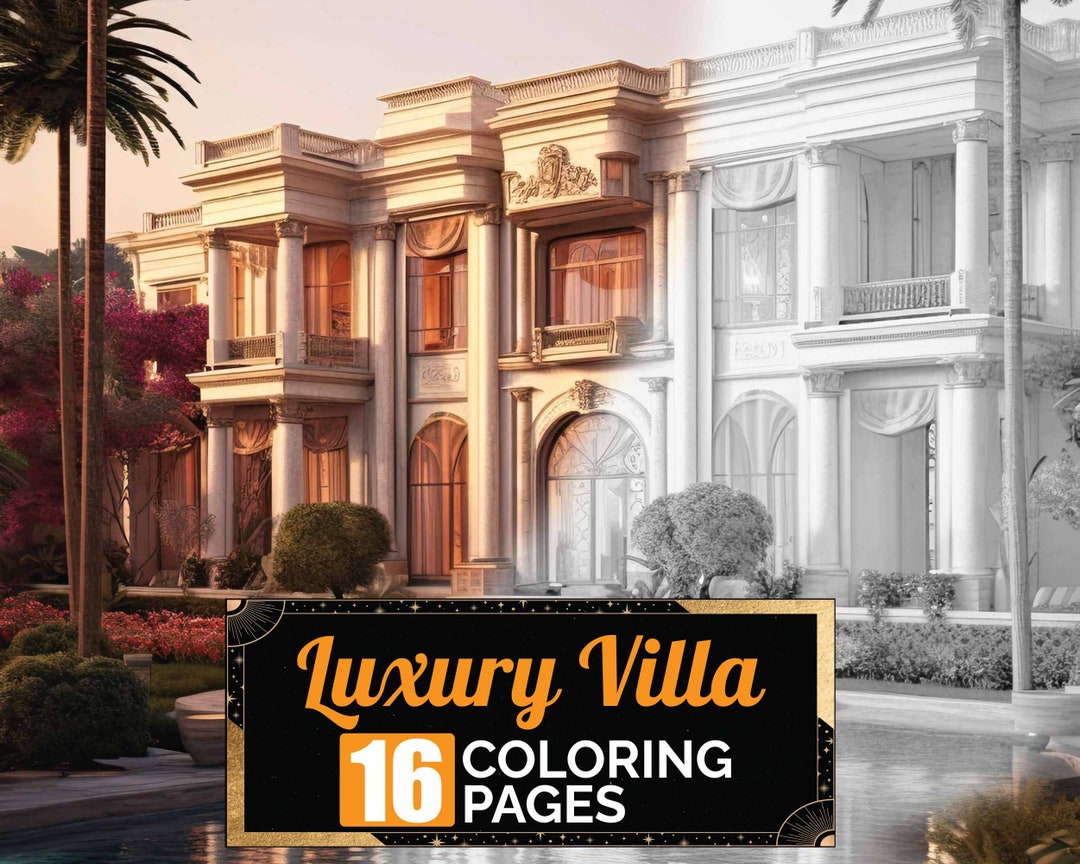 Luxury Villa Home Coloring Pages, 16 Premium Coloring Sheets, Adult ...