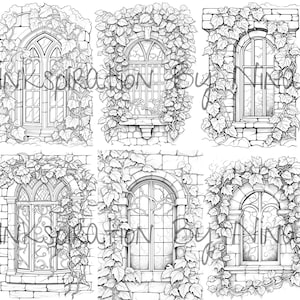Beautiful Old Stone Window Coloring Book, 12 Detail Greyscale Adult ...