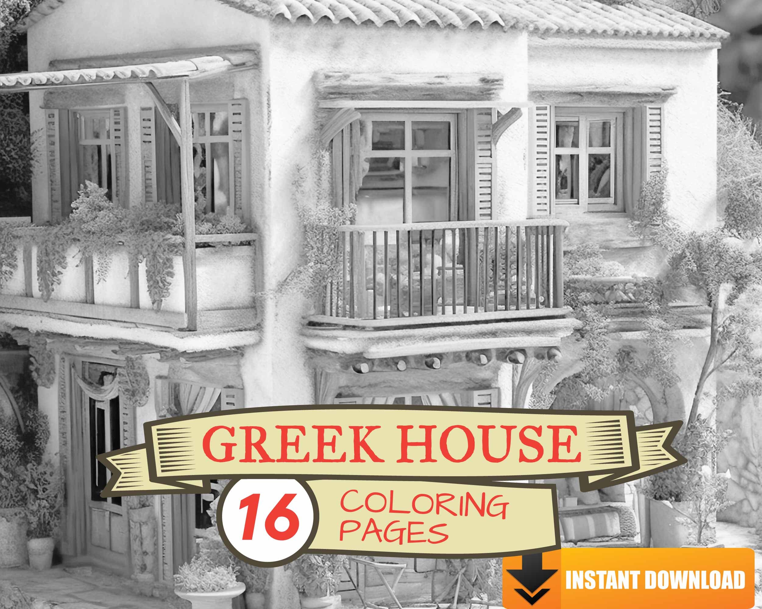 Greek House Coloring Pages, 16 Premium Coloring Sheets, Adult & Kids ...
