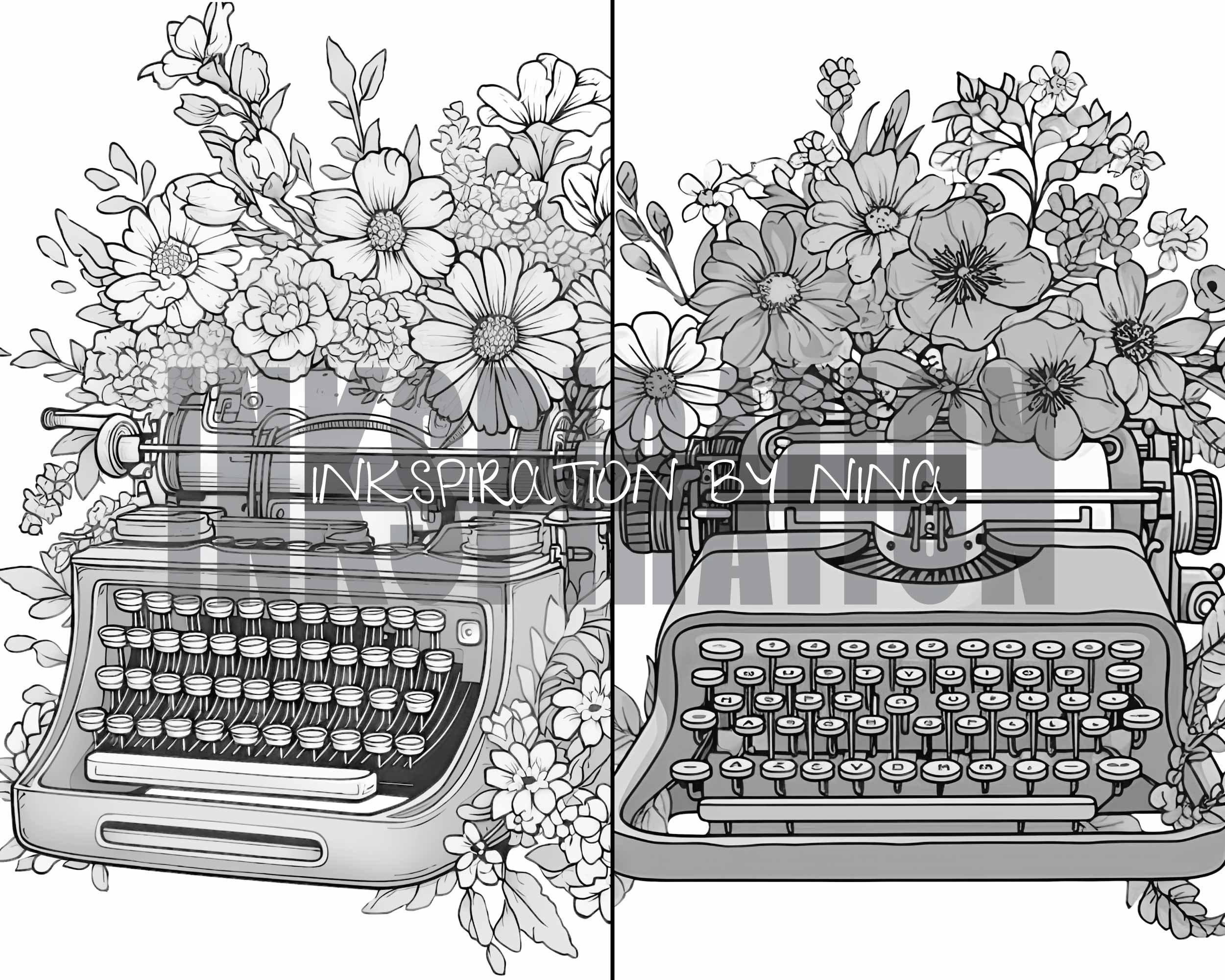 Typewriter Typing Machine Coloring Pages, 15 Premium Coloring Sheets ...