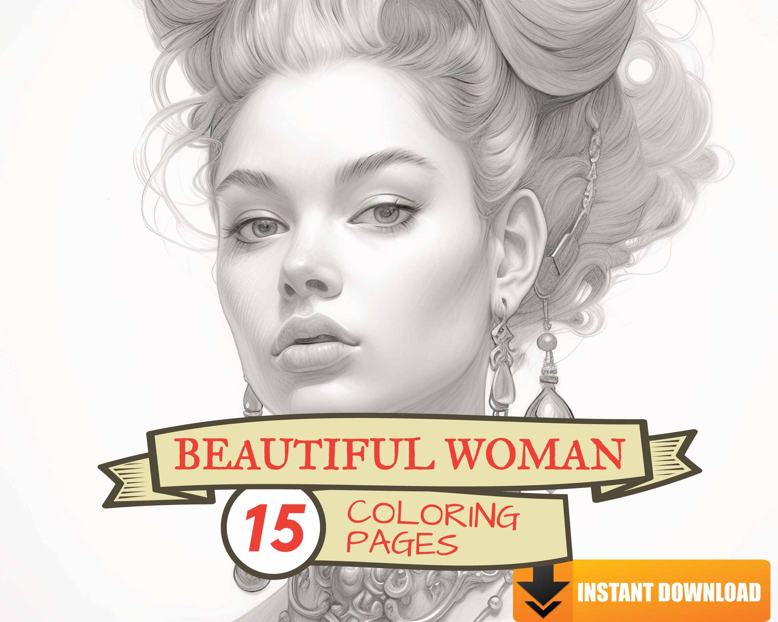 Beautiful Woman Coloring Pages, 15 Premium Coloring Sheets, Adult ...