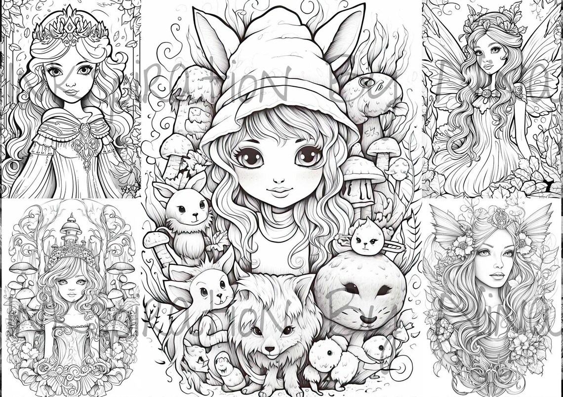 Magical Fairy Tale Girl Coloring Pages, 20 Premium Adult & Kids ...