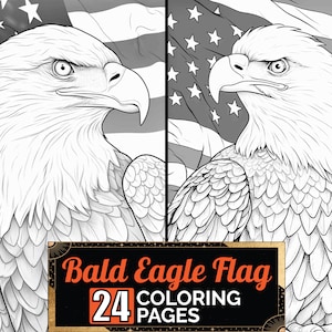 Bald American Eagle Flag Coloring Book, 24 Detail Greyscale Adult Kids ...