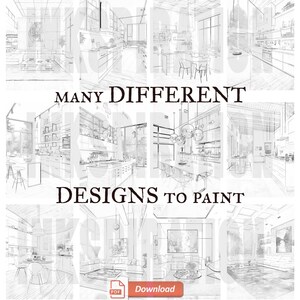 Modern Home Interior | 16 Coloring Pages A4 Size | Premium Printable ...