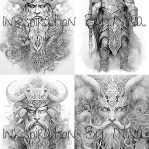 Norse Ragnarok Mythology Coloring Book, 20 Greyscale Adult & Kids ...
