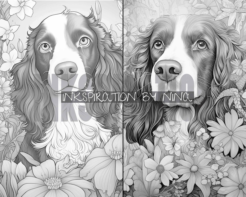 English Springer Spaniel Coloring Pages, 20 Premium Dog in Flowers ...