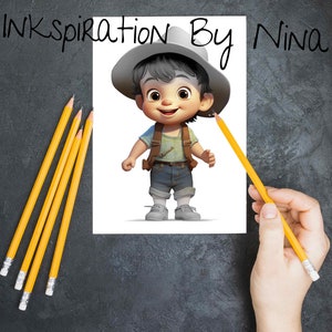 Cute Farmer Countryside Boy Coloring Book, 16 Detail Greyscale Adult ...