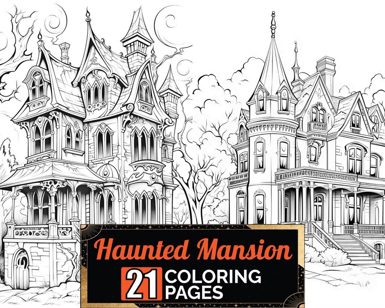 Creepy Haunted Mansion Coloring Book, 21 Greyscale Adult & Kids Detail ...