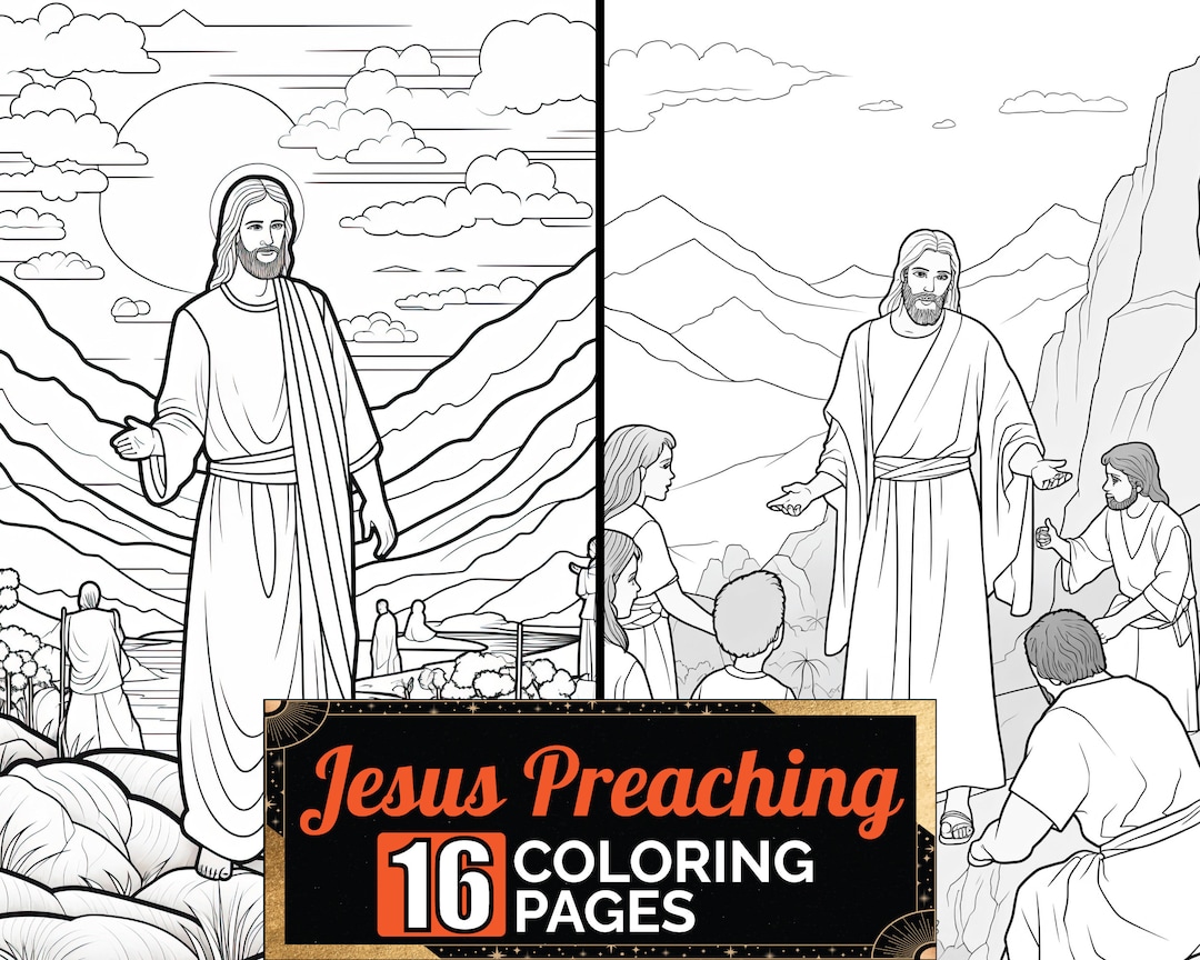 Jesus Preaching Word of God Coloring Book, 16 Detail Greyscale Adult ...