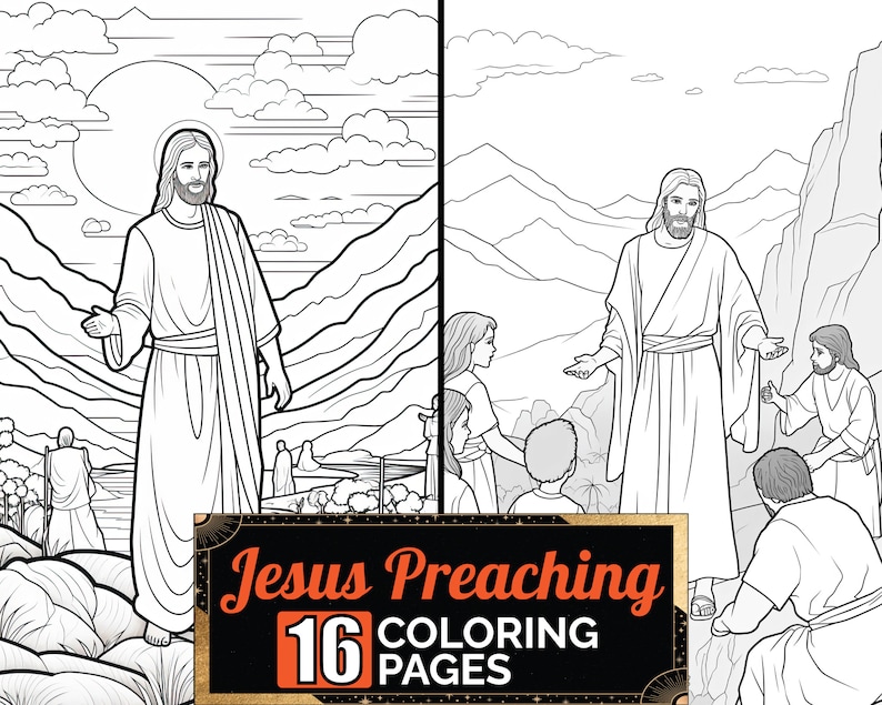 Jesus Preaching Word of God Coloring Book, 16 Detail Greyscale Adult ...