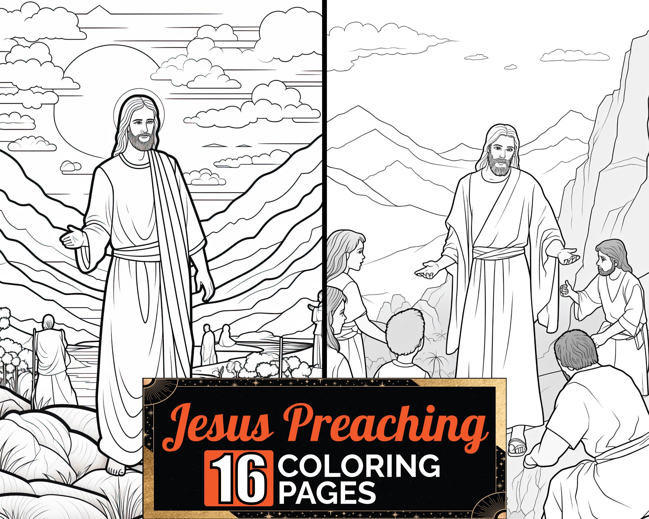Jesus Preaching Word of God Coloring Book, 16 Detail Greyscale Adult ...