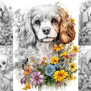Cavapoo in Flowers Coloring Pages, 20 Premium Coloring Sheets, Coloring ...