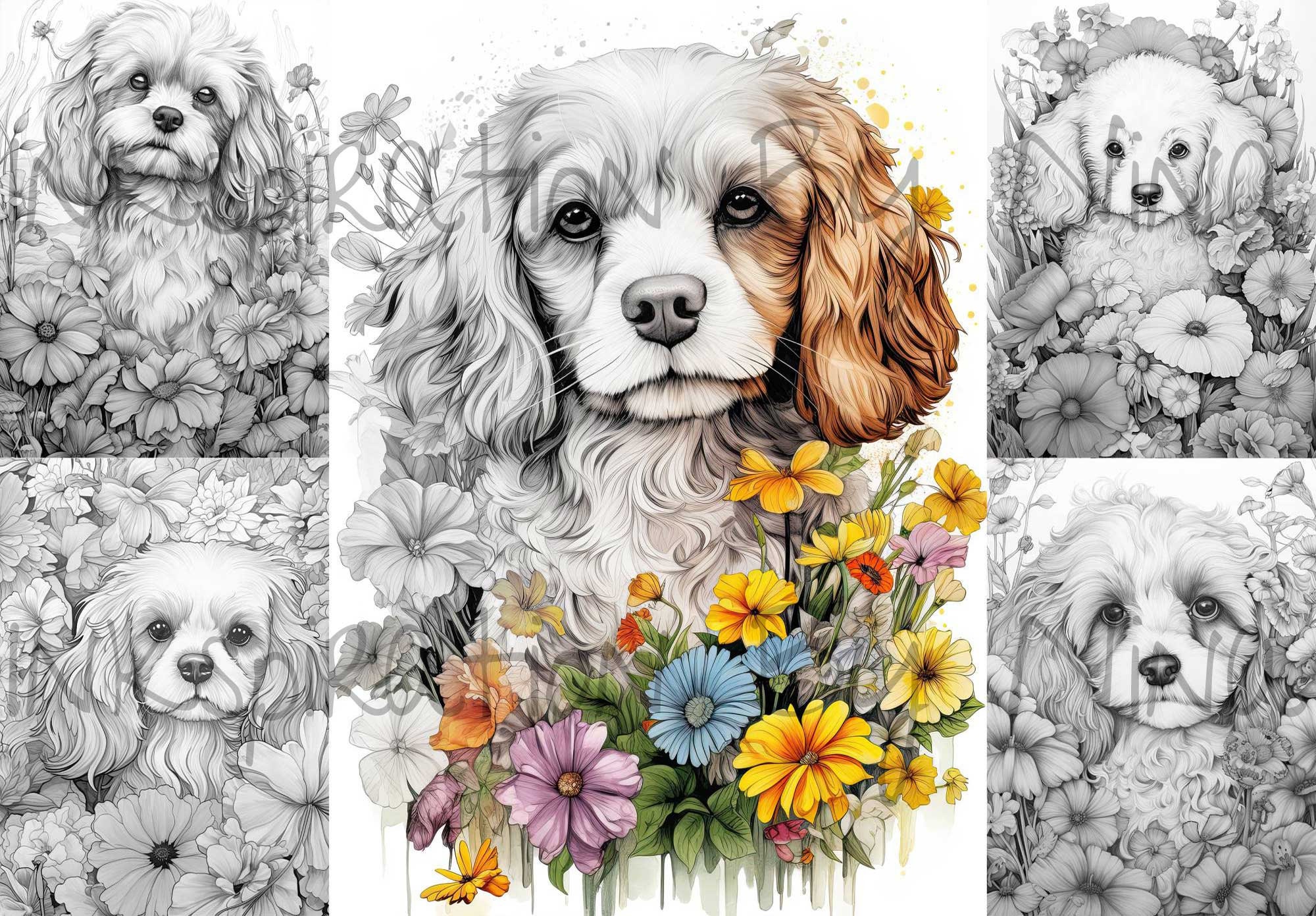 Cavapoo in Flowers Coloring Pages, 20 Premium Coloring Sheets, Coloring ...