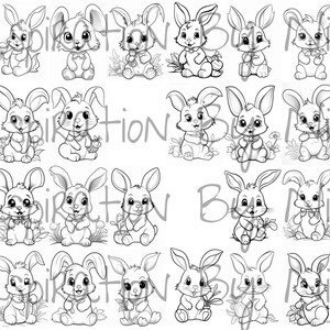 Cute Bunny Coloring Book, 30 Detail Greyscale Adult & Kids Rabbit ...