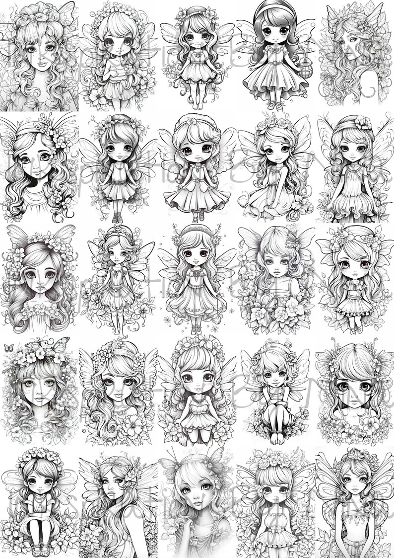 Cute Fairy Coloring Pages, 25 Premium Coloring Sheets, Coloring Book A4 ...