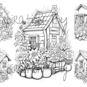 Small Chilean Flower House Coloring Book, 15 Detail Greyscale Adult ...