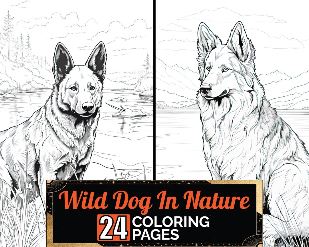 Wild Dog in Nature Coloring Book, 24 Detail Greyscale Adult & Kids ...