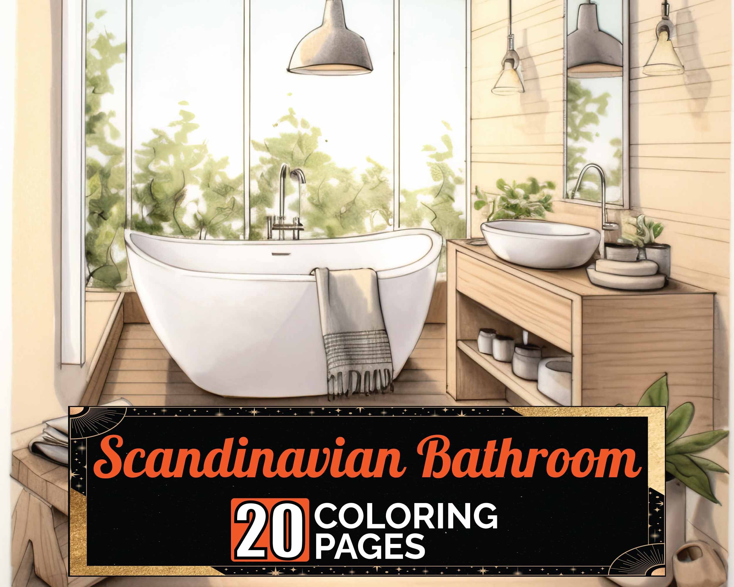 Cozy Scandinavian Bathroom Coloring Pages, 20 Premium Coloring Sheets ...