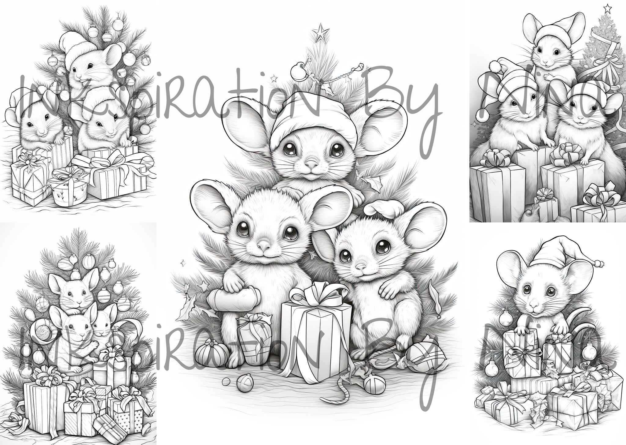 Christmas Mice Presents Coloring Book, 20 Premium Adult Kids Winter ...