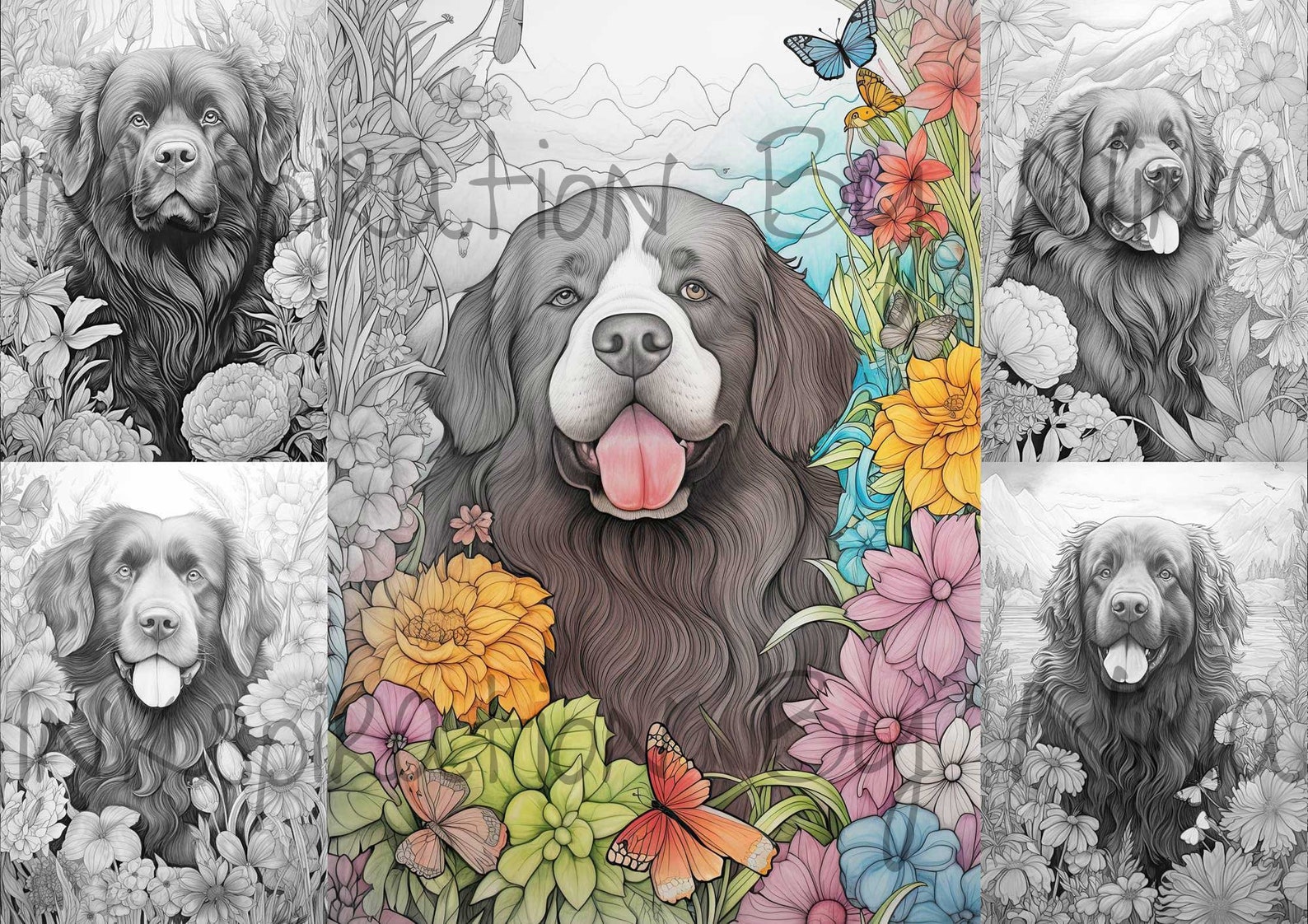 Newfoundland Dog Flowers Coloring Pages, 20 Premium Adult & Kids ...