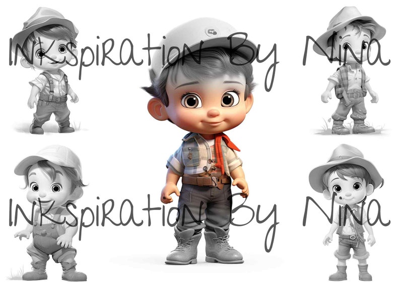 Cute Farmer Countryside Boy Coloring Book, 16 Detail Greyscale Adult ...