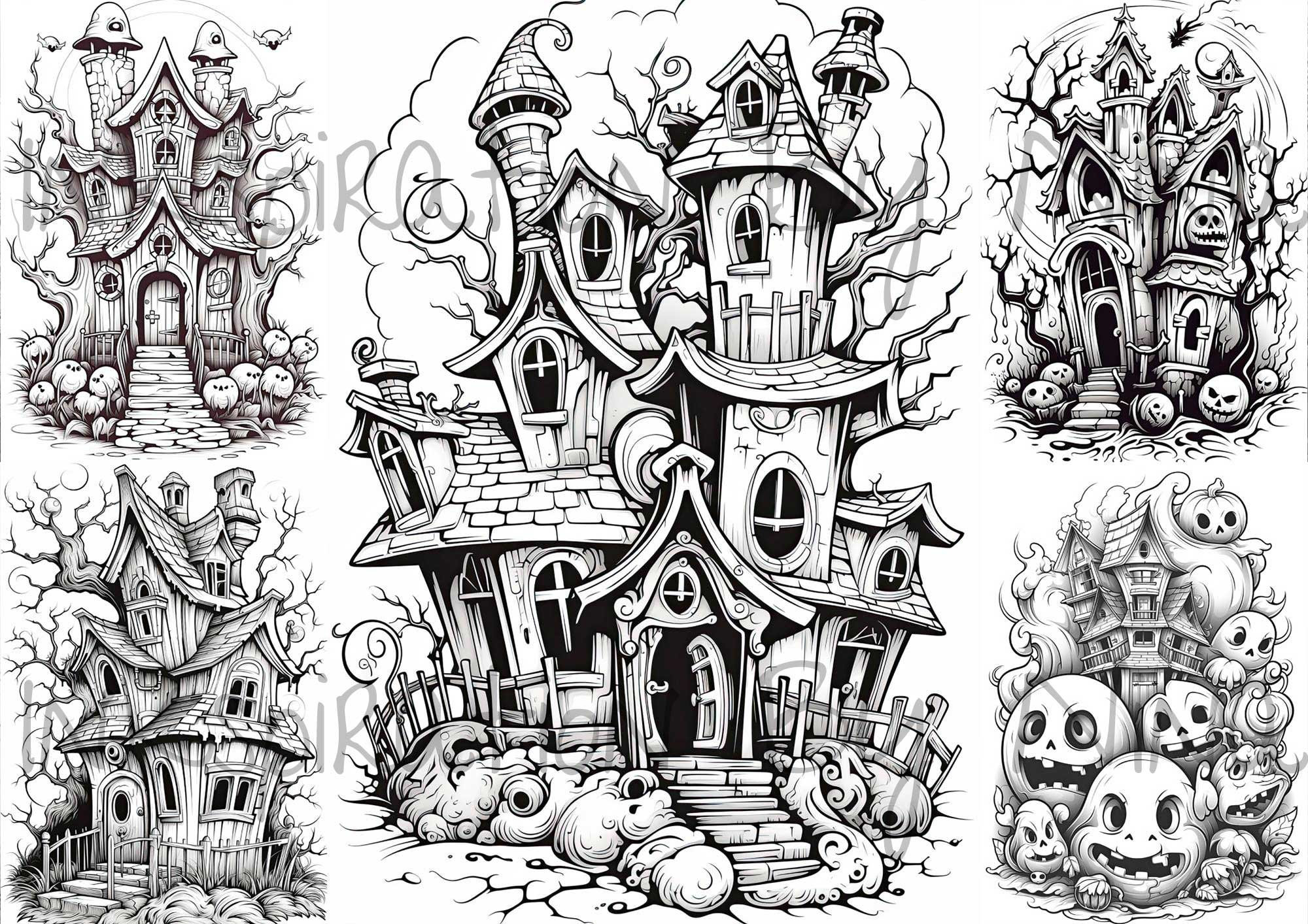 Scary Haunted House Halloween Coloring Pages 20 Premium Adult - Etsy