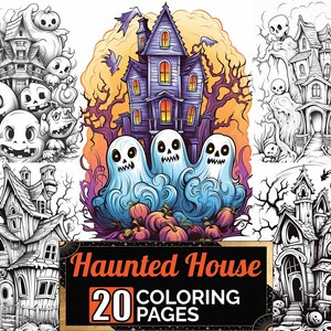Scary Haunted House Halloween Coloring Pages, 20 Premium Adult & Kids ...