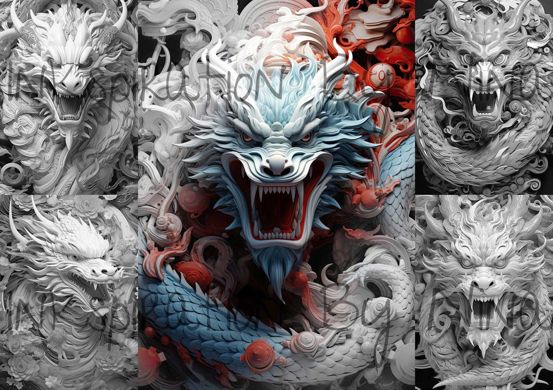 Wood Carved Japanese Dragon Coloring Pages 20 Premium - Etsy