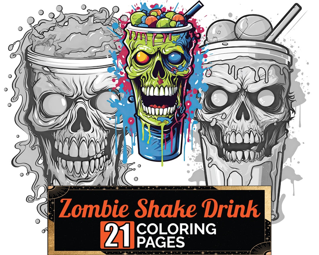 Zombie Shake Drink Coloring Book, 21 Detail Greyscale Adult & Kids ...