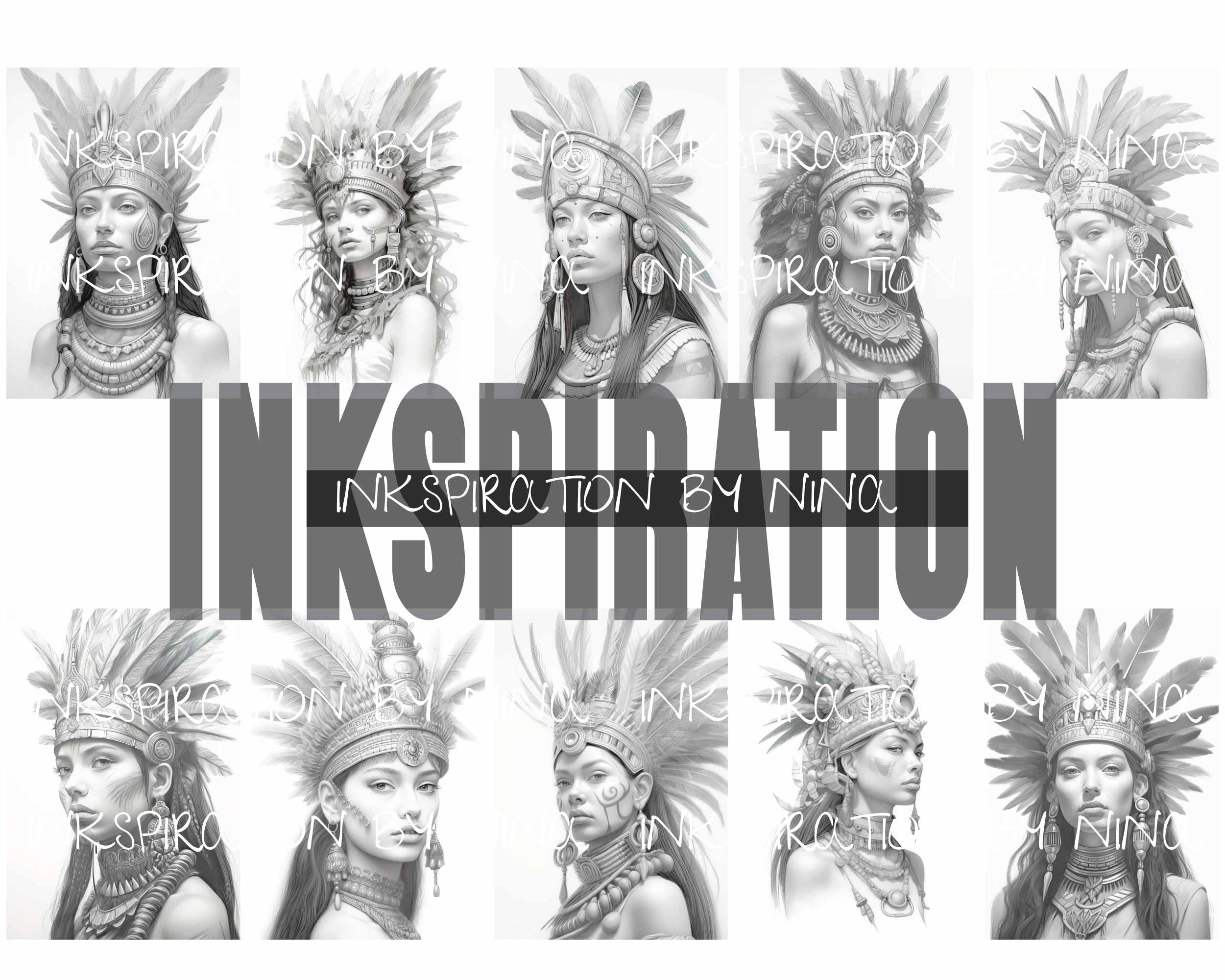 Aztec Woman Coloring Pages, 20 Premium Coloring Sheets, Adult & Kids ...