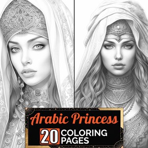 Arabic Princess Coloring Book, 20 Premium Adult Kids Beautiful Woman ...