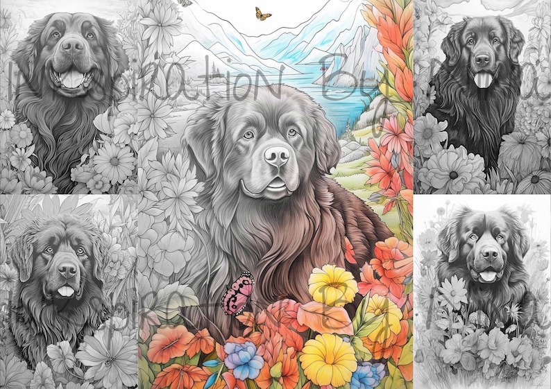 Newfoundland Dog Flowers Coloring Pages, 20 Premium Adult & Kids ...