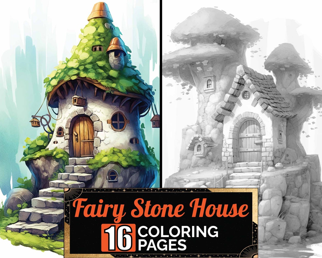 Fairy Stone House Coloring Pages, 16 Premium Coloring Sheets, Adult ...
