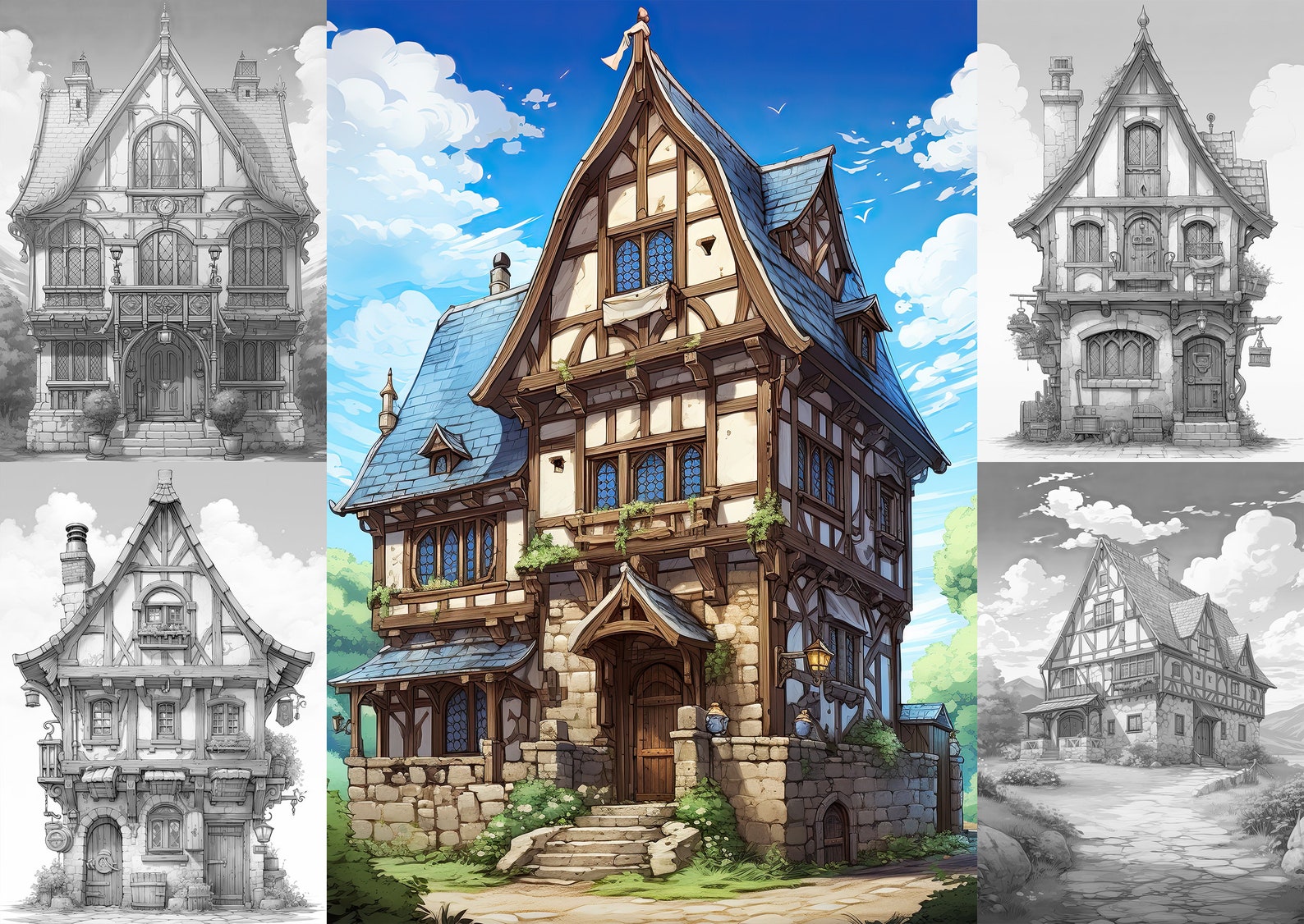 Historic House Architecture Coloring Pages 24 Premium - Etsy