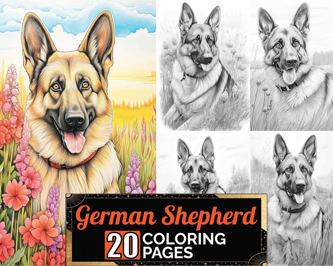 German Shepherd Dog Enjoying Outside Coloring Pages, 20 Premium Adult ...