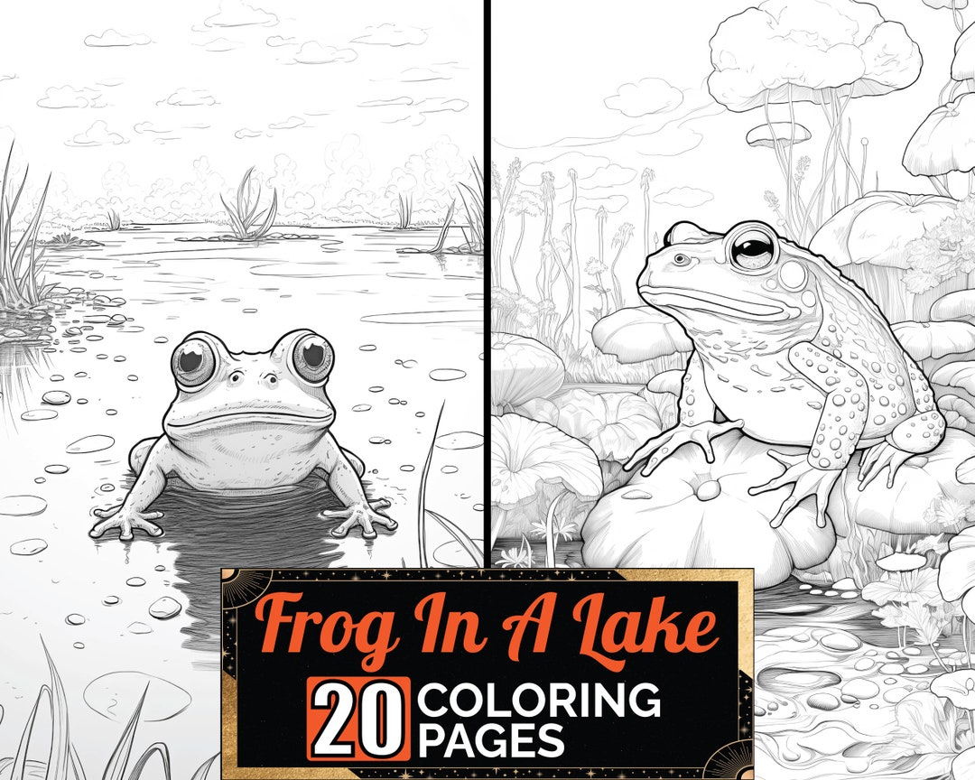 Frog in A Lake Coloring Book, 20 Detail Greyscale Adult & Kids Water ...