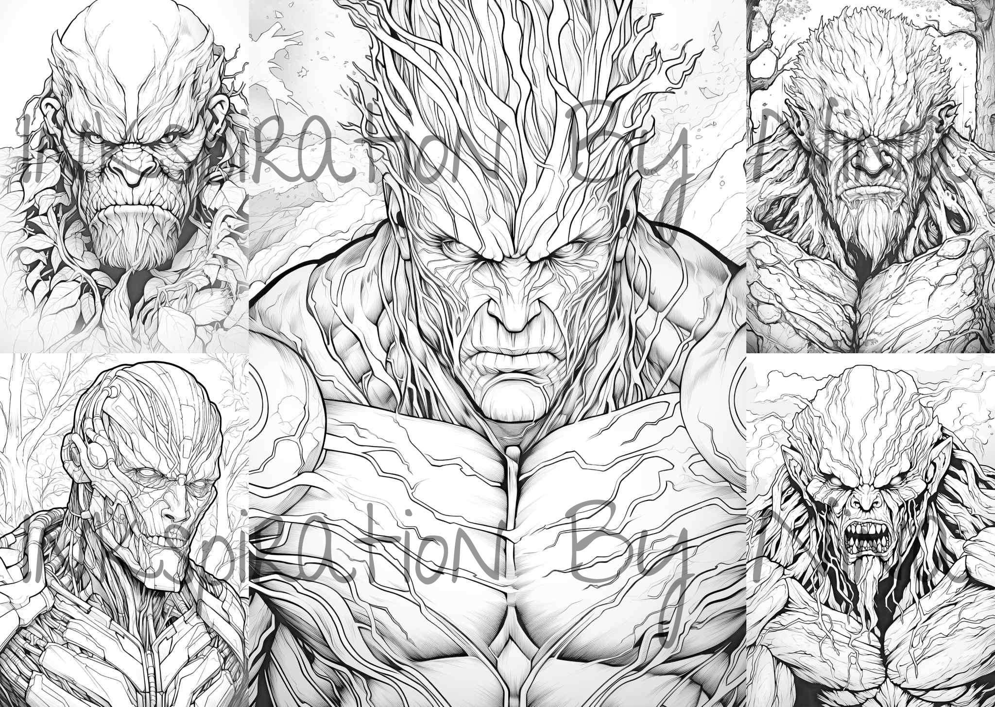 Muscular Mutant Brawler Man Coloring Book, 20 Detail Greyscale Adult ...