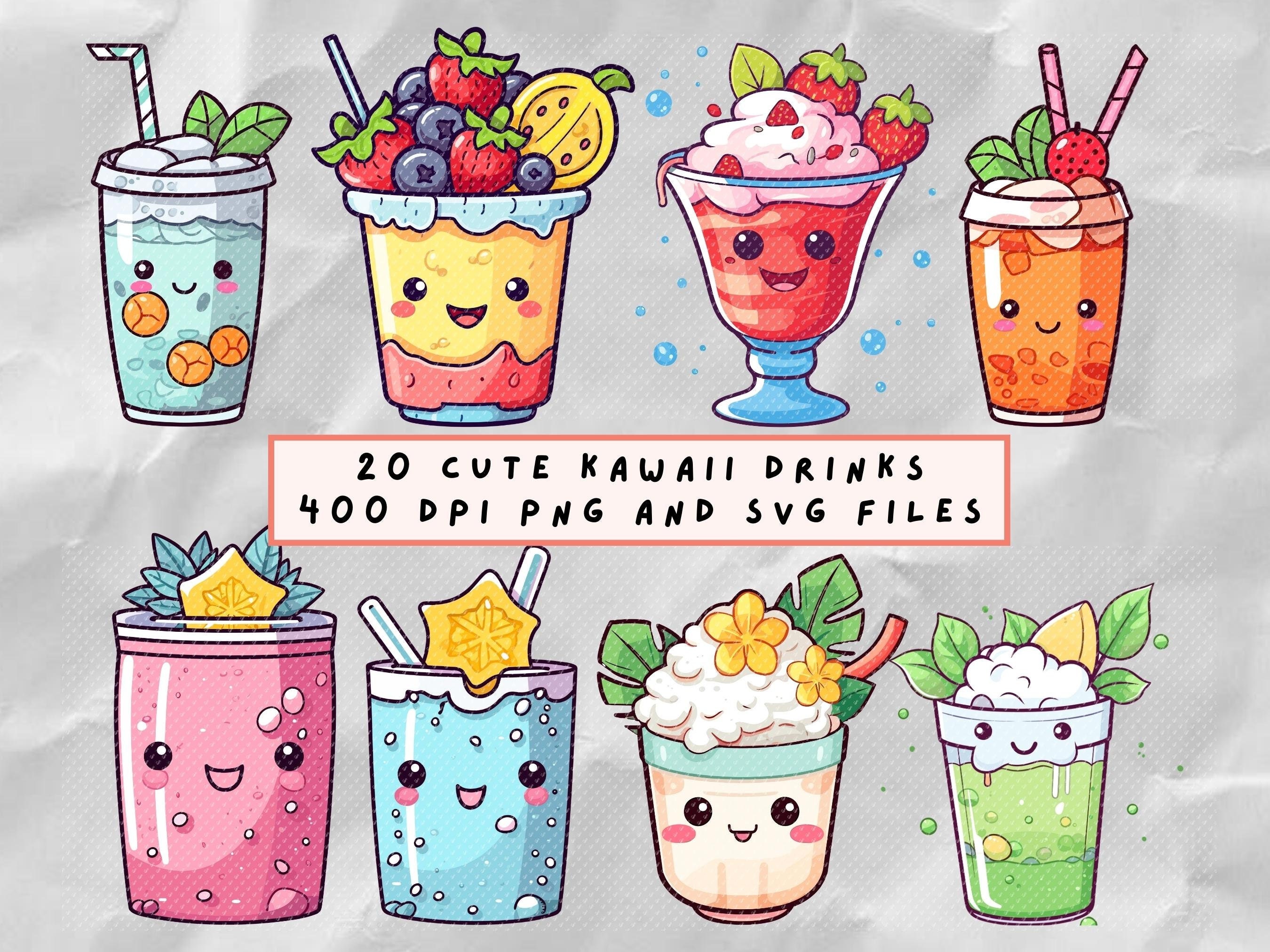 20 Cute Kawaii Drinks, 400 Dpi Transparent Png and Svg Files for ...