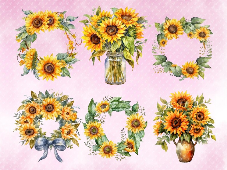 Watercolor Sunflower Clipart Sunflowers Bouquets and - Etsy