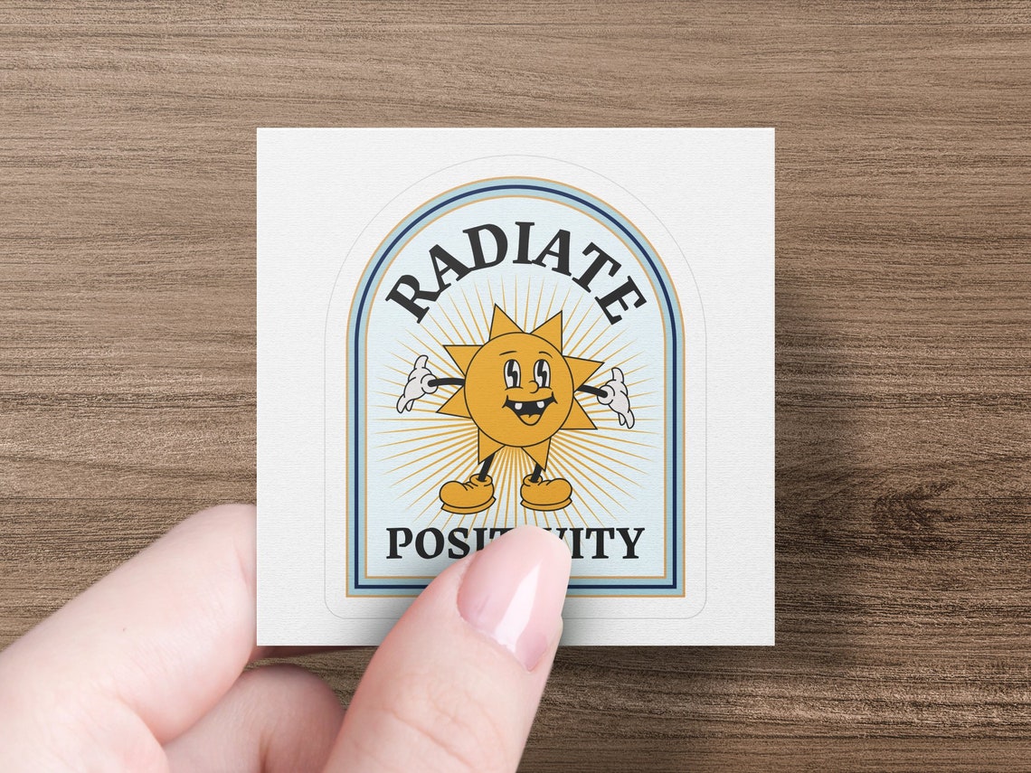 Radiate Positivity, Retro Sun Mascot Sticker, Motivational Sticker ...