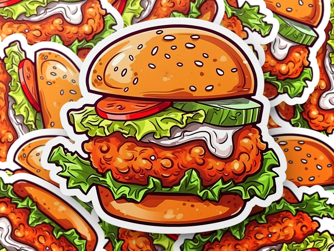 Chicken Sandwich Sticker - Cute Food Decal for Laptop Water Bottle or ...