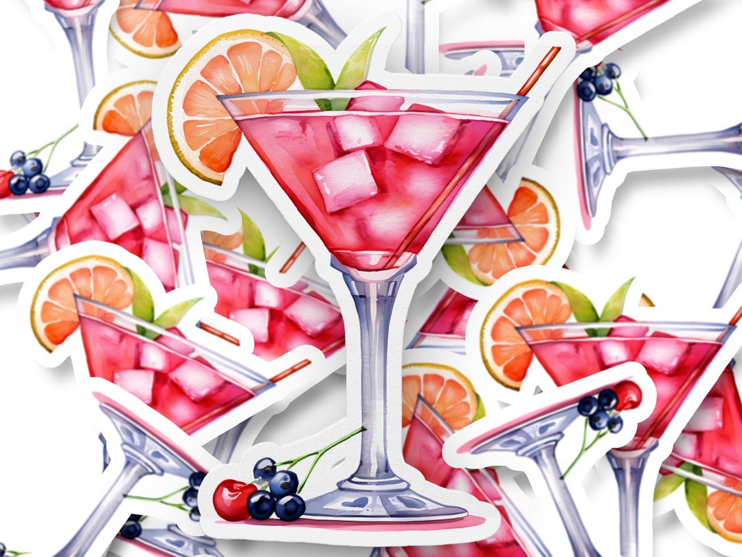 Watercolor Cosmopolitan Cocktail Sticker, Cocktail Sticker, Drink ...