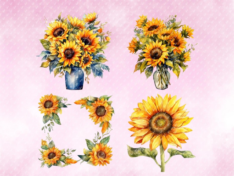 Watercolor Sunflower Clipart Sunflowers Bouquets and - Etsy
