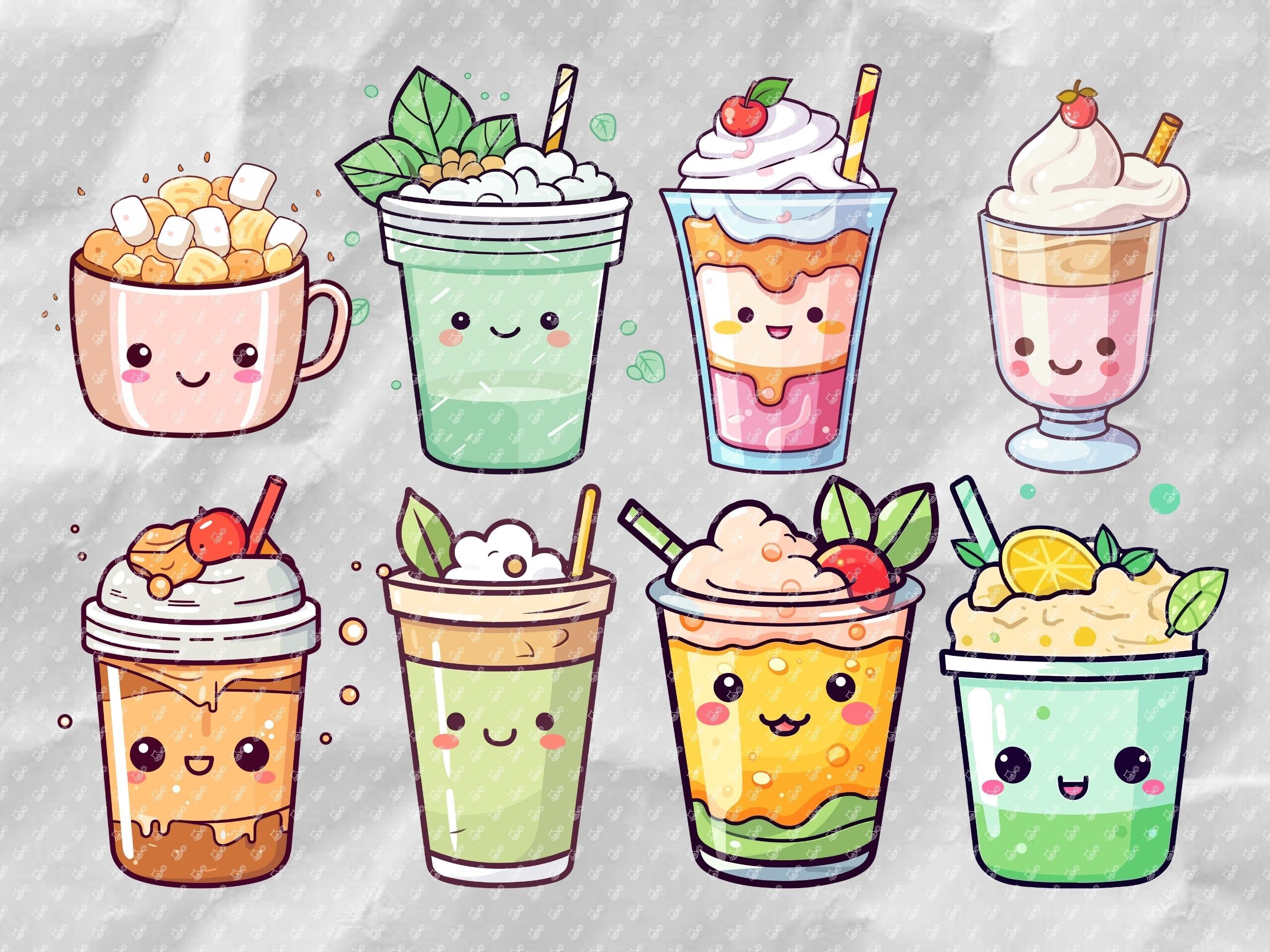 20 Cute Kawaii Drinks, 400 Dpi Transparent Png and Svg Files for ...