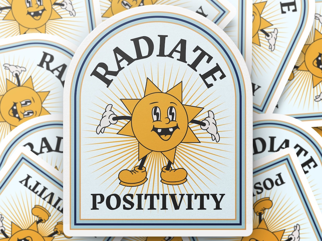 Radiate Positivity, Retro Sun Mascot Sticker, Motivational Sticker ...