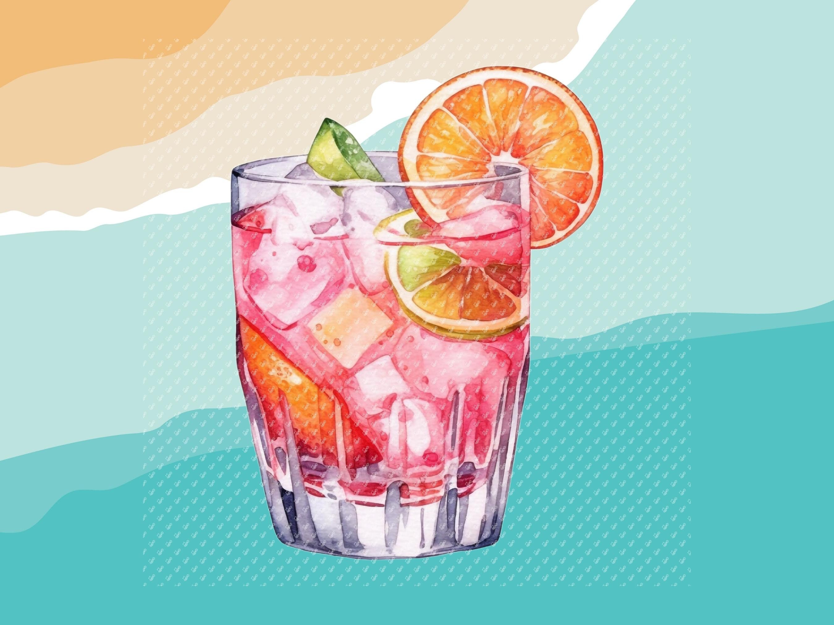 20 Summer Cocktail Clipart, Watercolor Cocktail Clipart Pack, Clipart ...