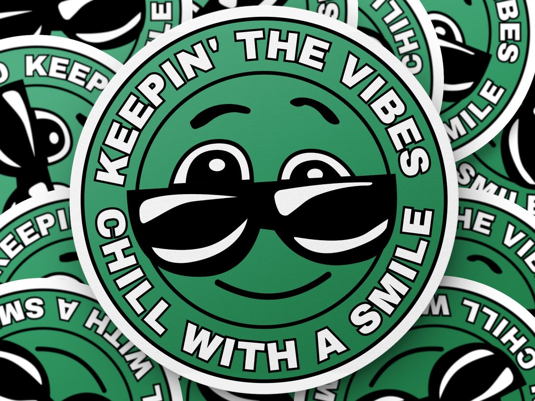 Chill Vibes Sticker, Smiley Face Sticker, Sunglasses Sticker, Smile ...