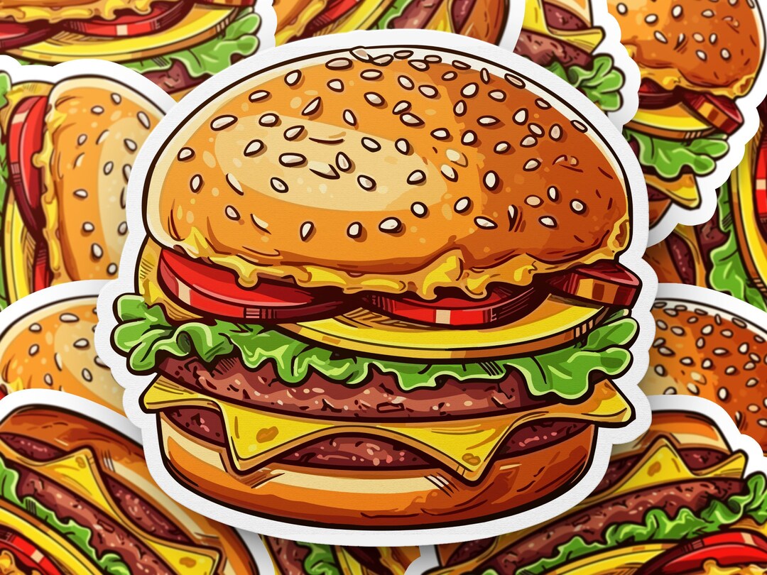 Cheeseburger Sticker, Fast Food Sticker, Cool Sticker, Hamburger ...
